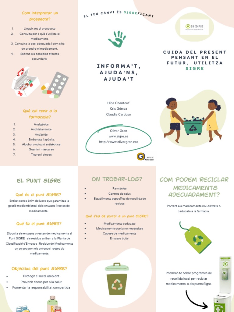 Folleto Tríptico Campaña de Reciclaje Ilustrado Orgánico Verde Claro y ...