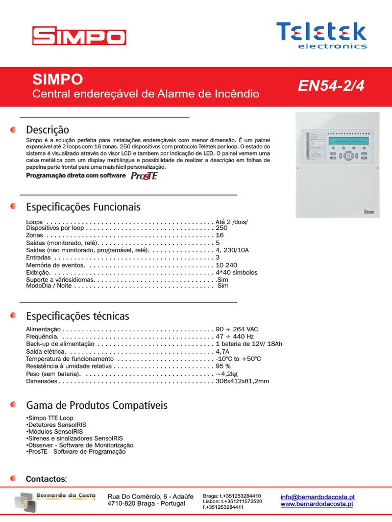 Central de Alarme SIMPO: 2 Loops, 16 Zonas | PDF | Bens manufaturados | Informática