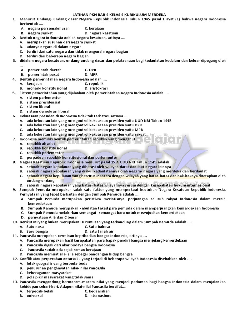 Latihan PKN Bab 4 Kelas 4 Kurikulum Merdeka | PDF