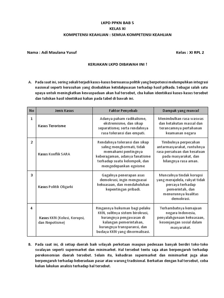 LKPD PPKN BAB 5 Kelas XI | PDF