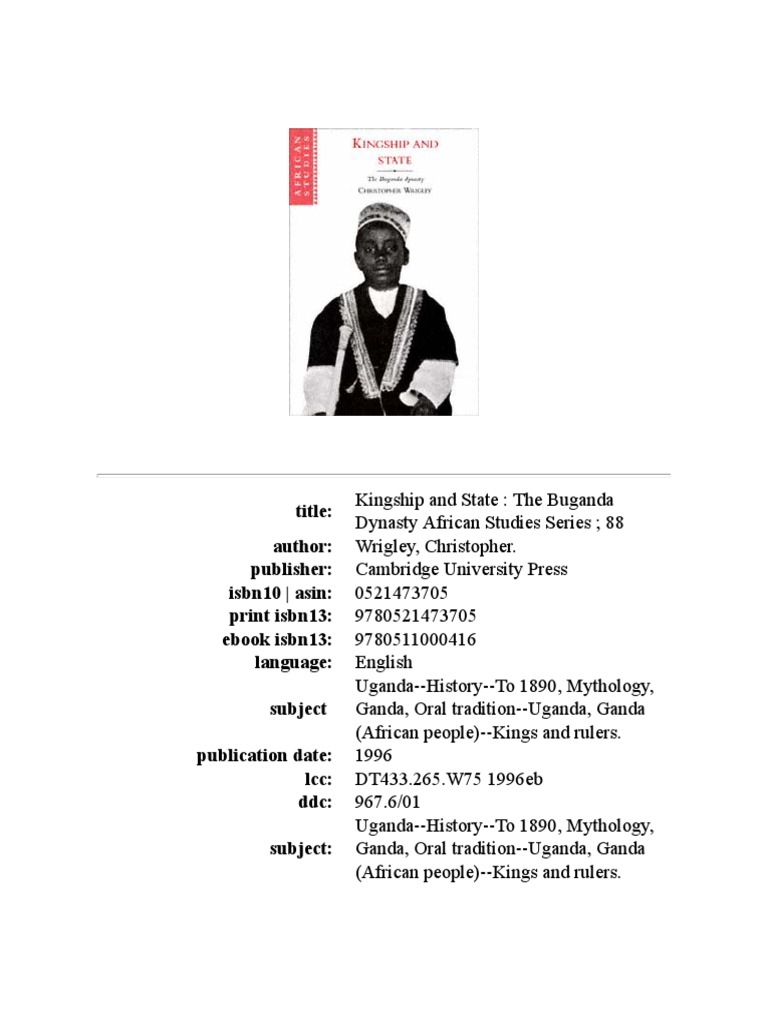 Kingship and State The Buganda Dynasty (African Studies) | PDF