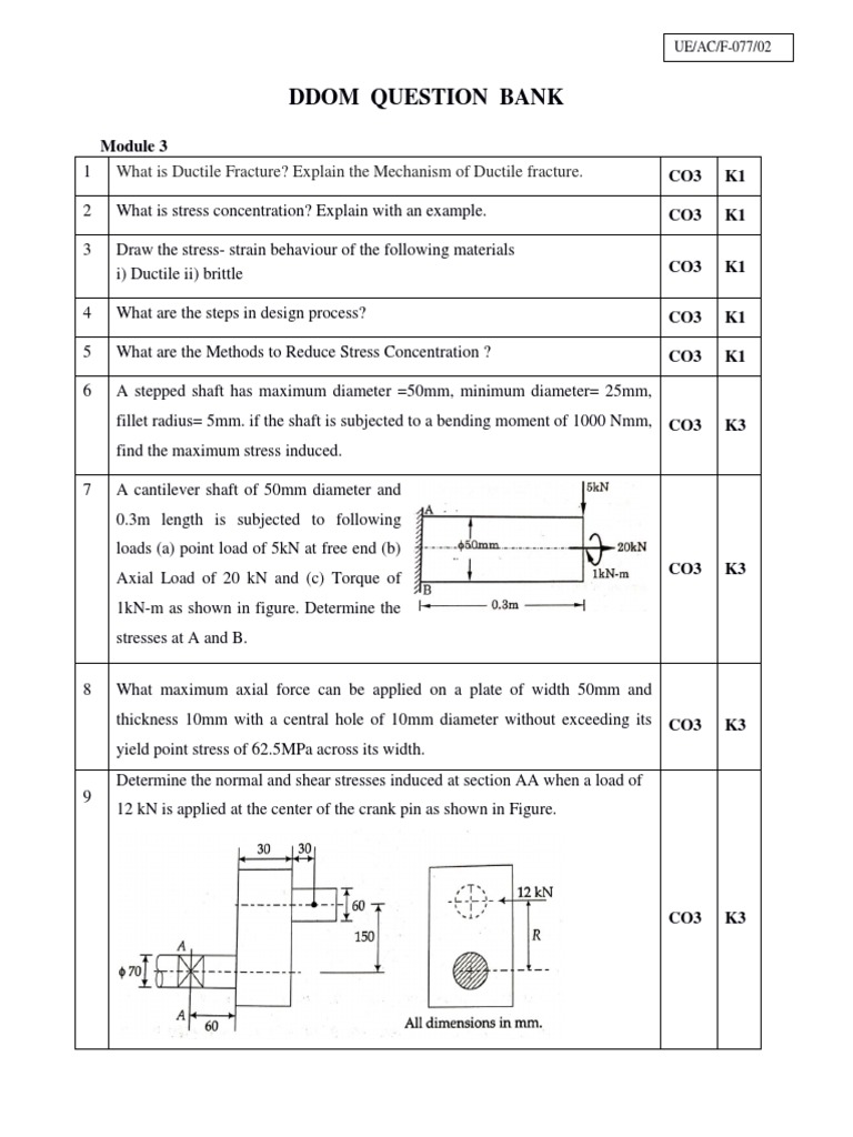 DME1 Question Bank | PDF | Strength Of Materials | Stress (Mechanics)