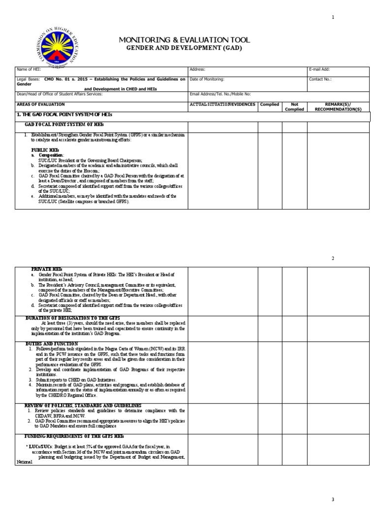 GAD Monitoring & Evaluation Tool for HEIs | PDF | Risk | Curriculum