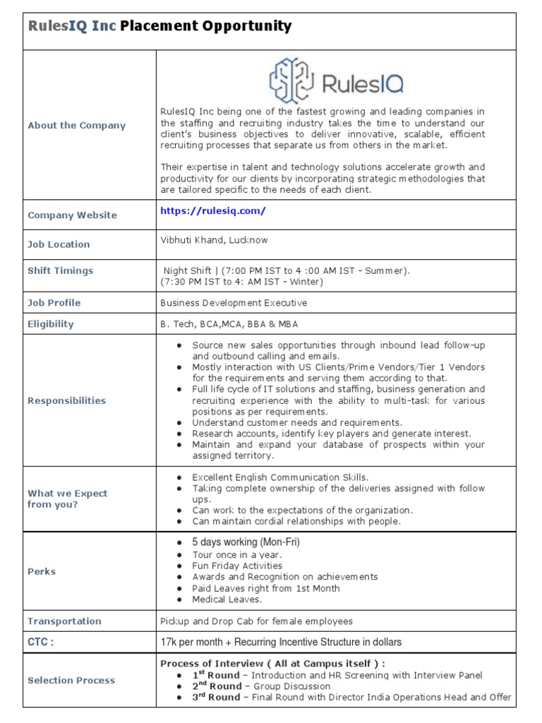 Placement Opportunity - Rulesiq - Com - B.Tech (Mechanical) - Batch 2023 | PDF | Human Resources ...