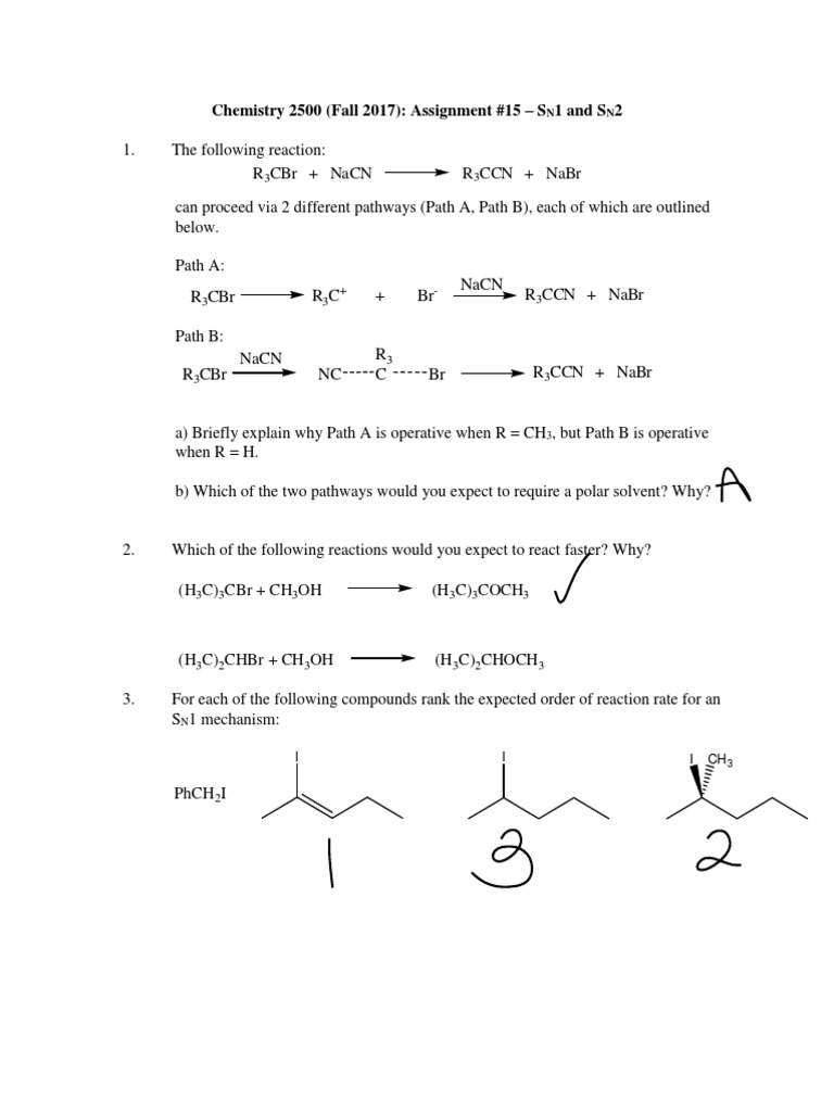 Assignment 15 - SN1 and SN2 - 2017 | PDF | Chemical Reactions | Change