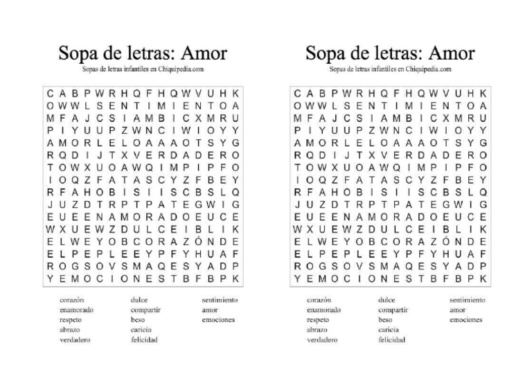 NIVELES B. Sopa de Letras Amor | PDF