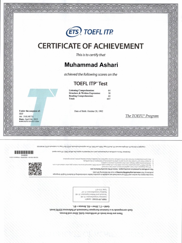 SERTIFIKAT TOEFL MUHAMMAD ASHARI | PDF