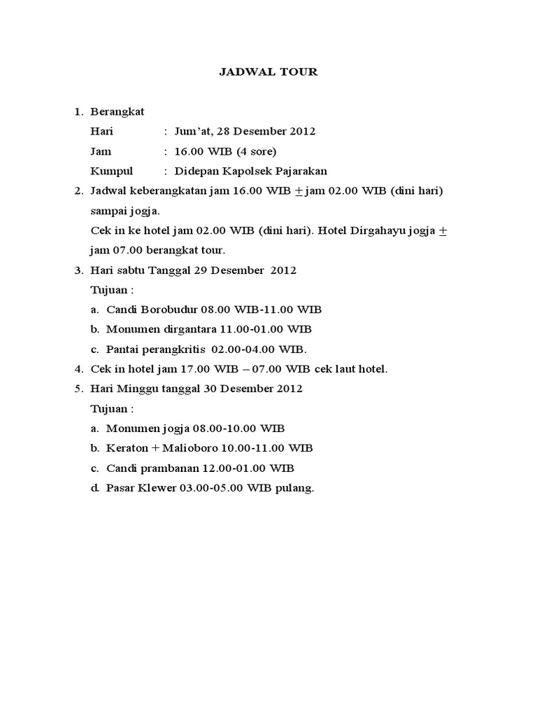 Jadwal Tour Jogja Desember 2012 | PDF