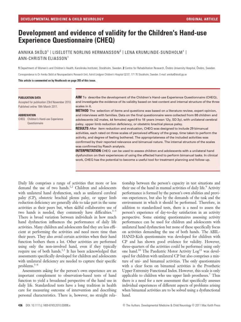 Development and Evidence of Validity For The Children's Hand-Use ...