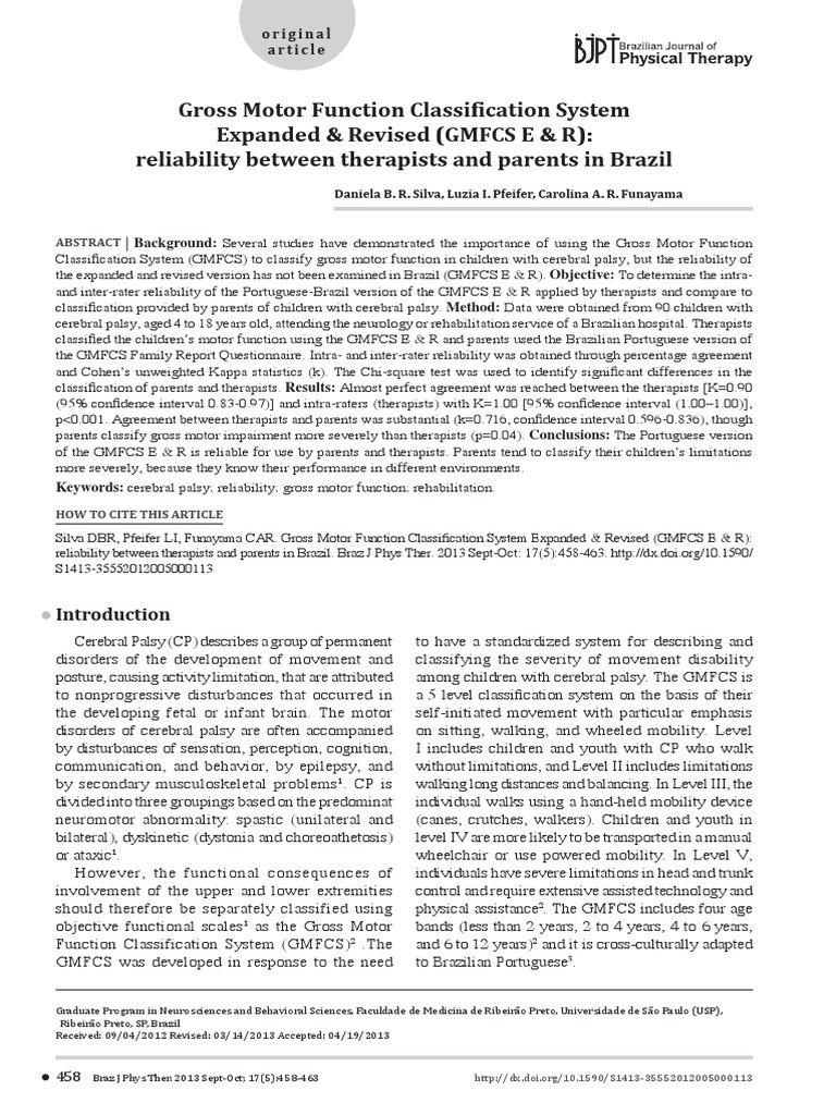 Gross Motor Function Classification System Expanded & Revised (GMFCS E ...