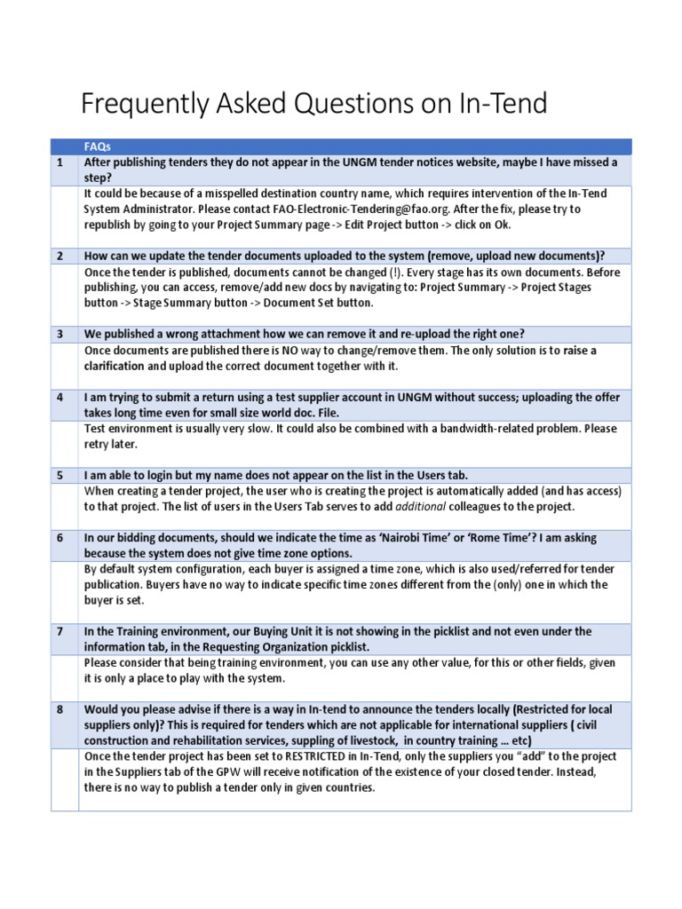 In-Tend FAQs (26.09.2018) | PDF | Computing | Business