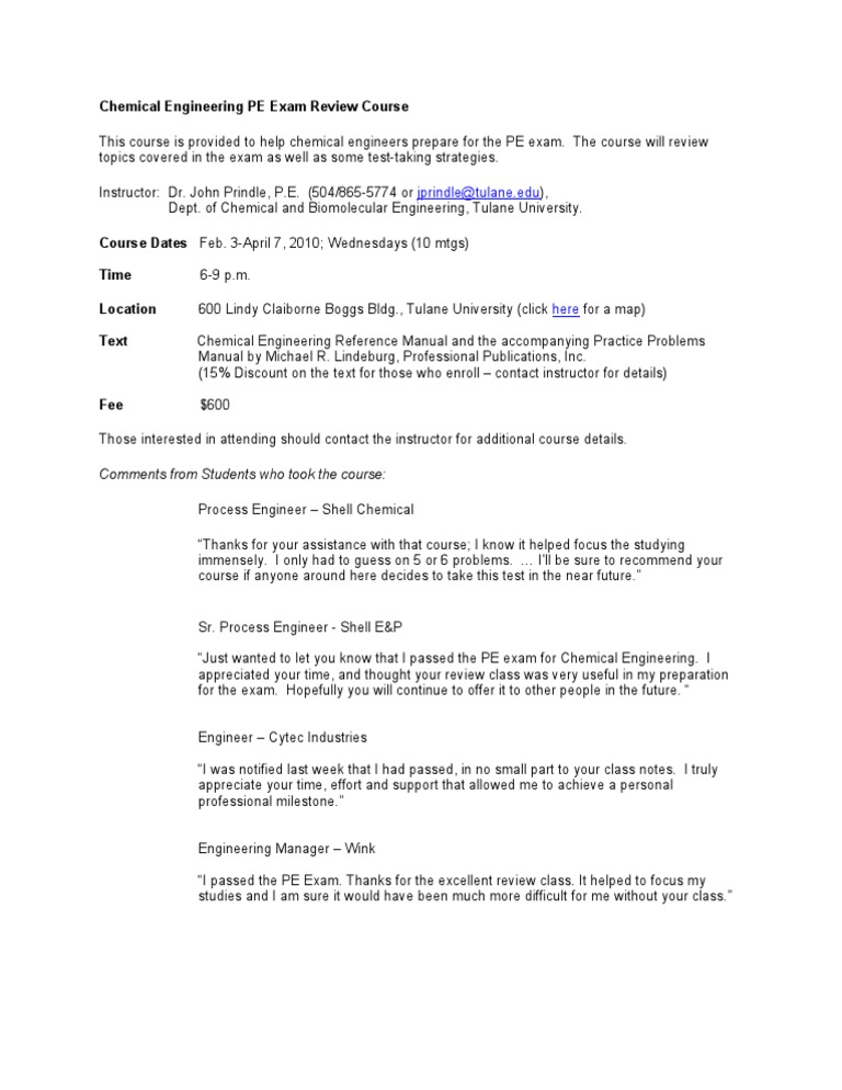 Chemical Engineering PE Exam Review Course | PDF | Career & Growth ...