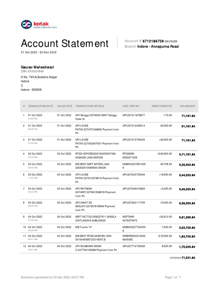 KM53005096 Statement | PDF | Debits And Credits | Debit Card