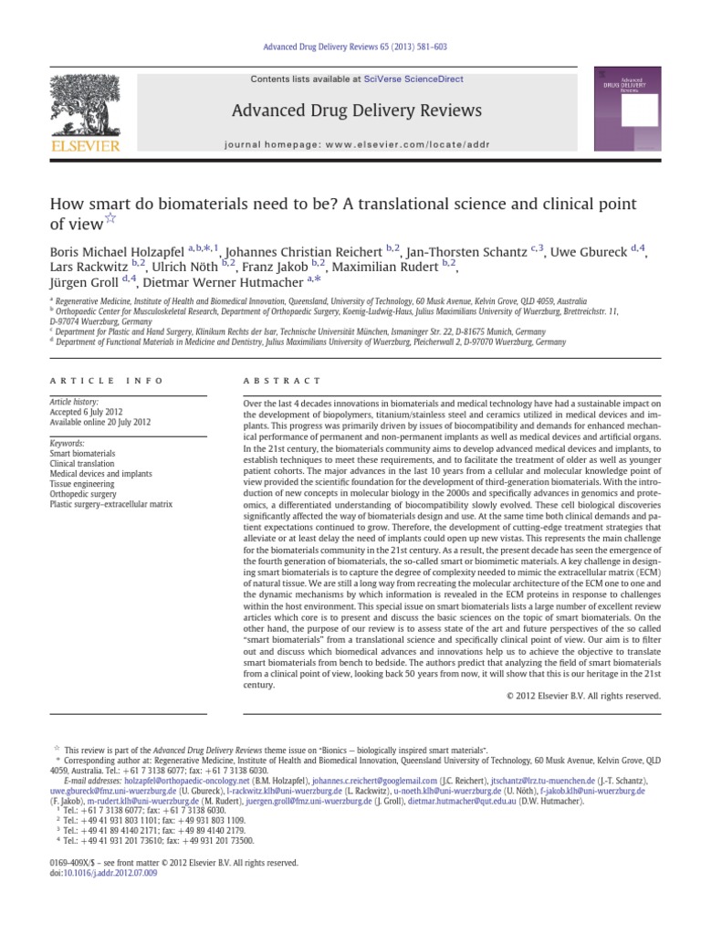 How Smart Do Biomaterials Need To Be A Translational Science and ...