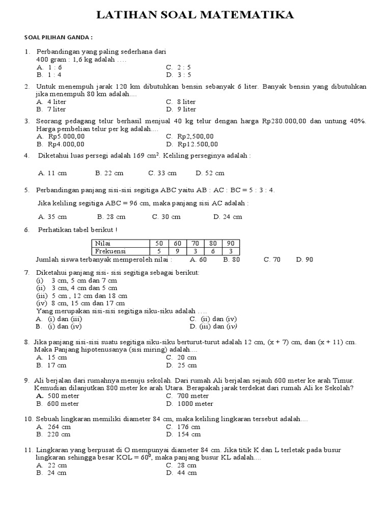Latihan Soal Ujian Sekolah Matematika Kelas Ix | PDF