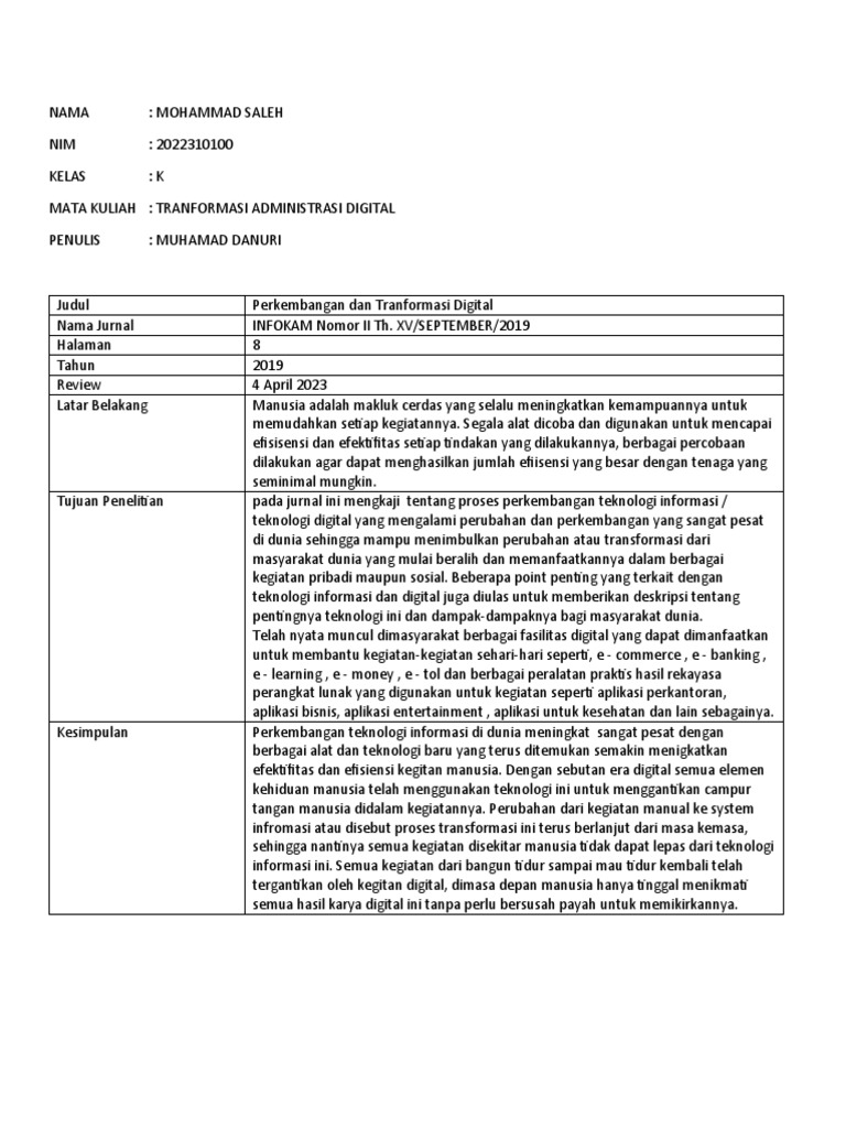 Tugas Transformasi Adm Digital 1 | PDF