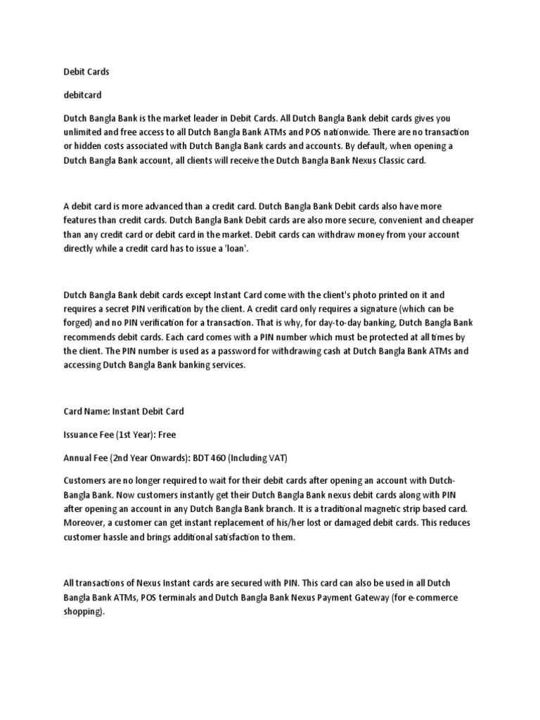 Dutch Bangla Bank Debit Card Overview | PDF | Emv | Credit Card