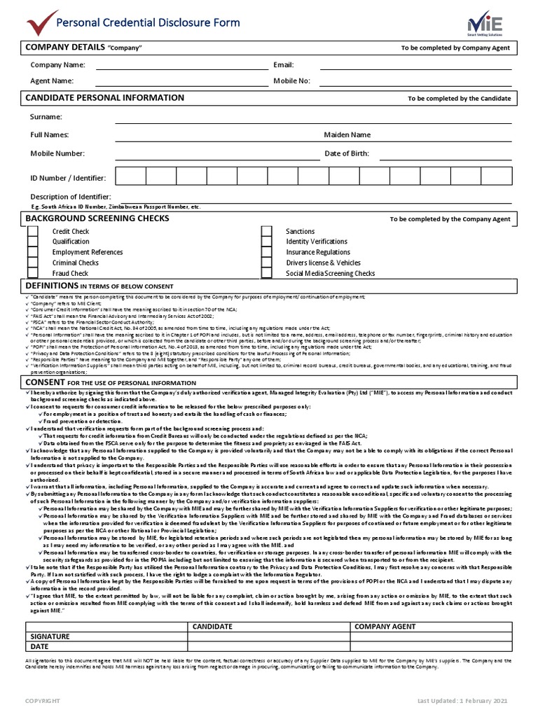 MIE Consent Form | PDF | Background Check | Common Law