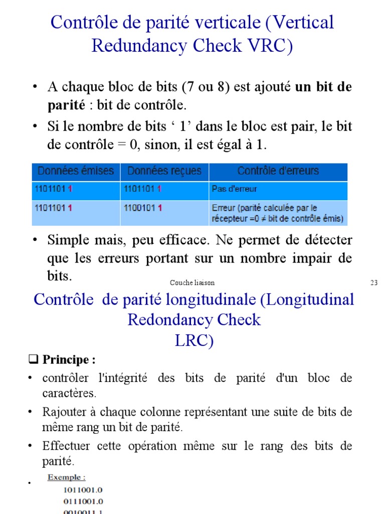 Contrôle de Parité Verticale (Vertical Redundancy Check VRC) | PDF ...