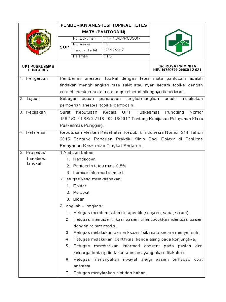 Sop Anastesi Tetes Pantocain | PDF
