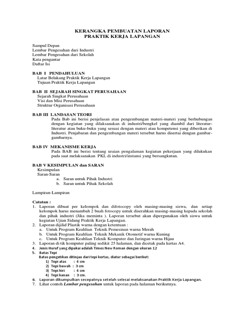 REVISI Aturan Pembuatan Laporan PKL | PDF