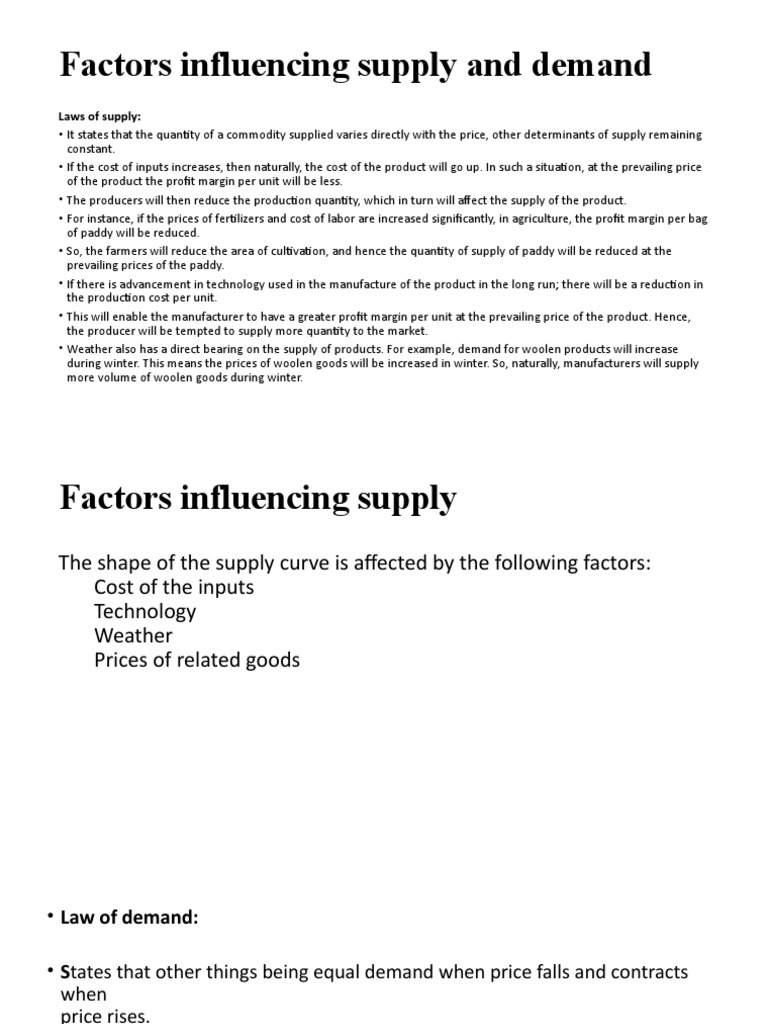 Factors Influencing Supply and Demand | PDF | Supply (Economics) | Demand
