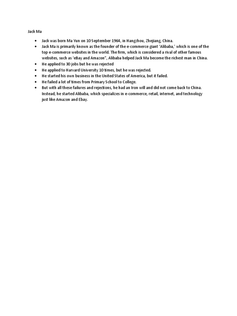 Jack Ma: From Rejections to Alibaba Founder | PDF