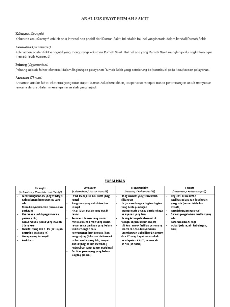 Analisis SWOT Rumah Sakit Siloam | PDF