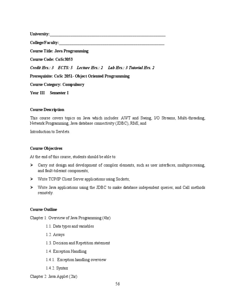 Java Programming Course Outline | PDF | Java (Programming Language ... Java Programming Course Outline | PDF | Java (Programming Language ...