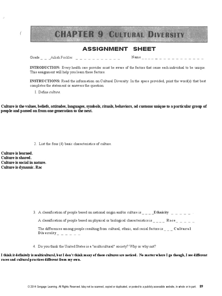 Cultural Diversity Worksheet Chapter 9 DHO Book | PDF | Stereotypes | God