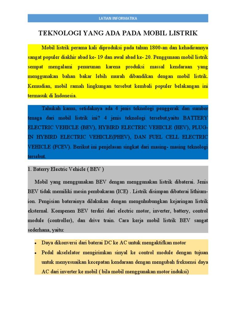Teknologi Mobil Listrik: BEV, HEV, PHEV, FCEV | PDF | Teknologi & Rekayasa