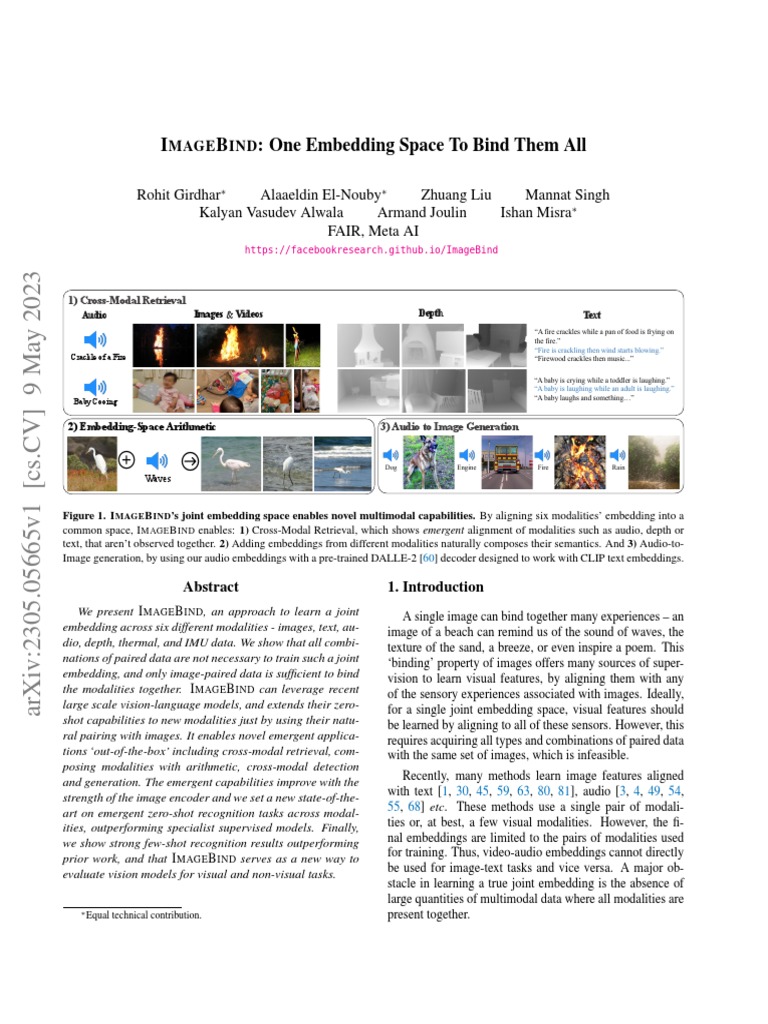 IMAGEBIND: One Embedding Space To Bind Them All | PDF | Data Compression | Medical Imaging