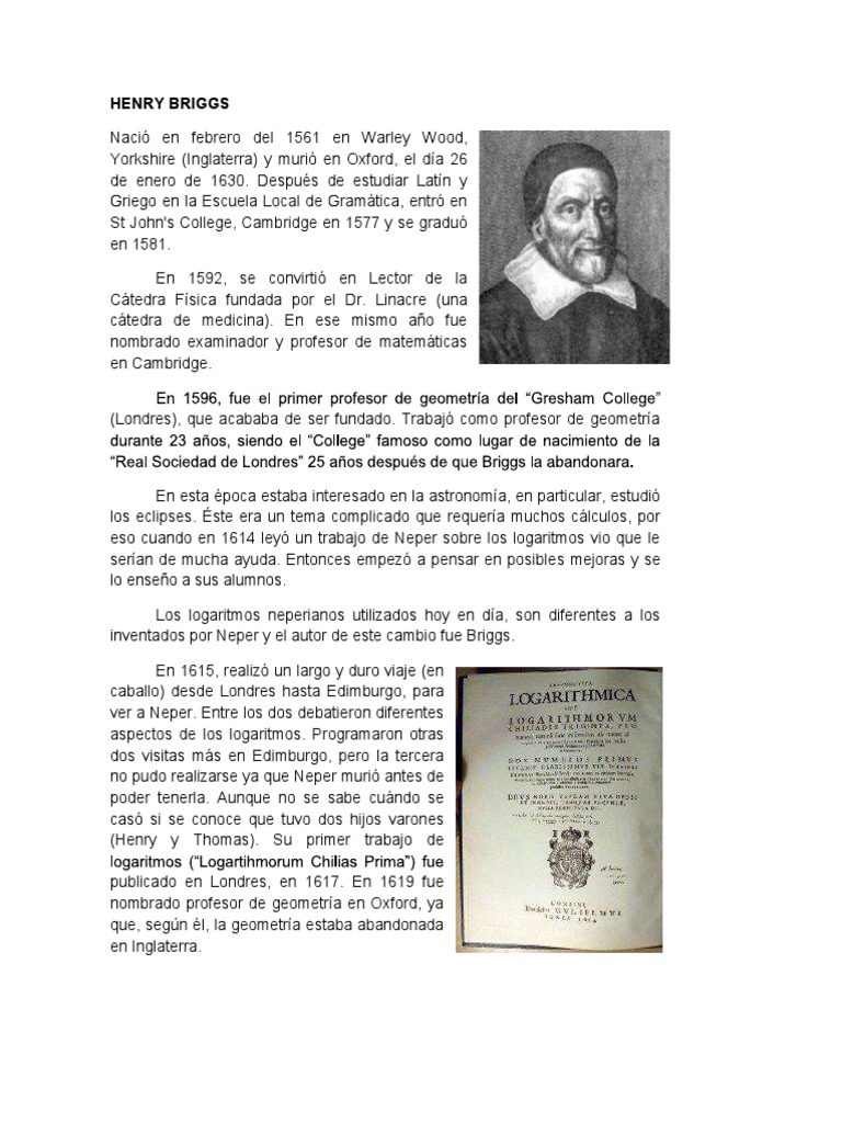 Biografía de Henry Briggs y logaritmos | PDF | Historia