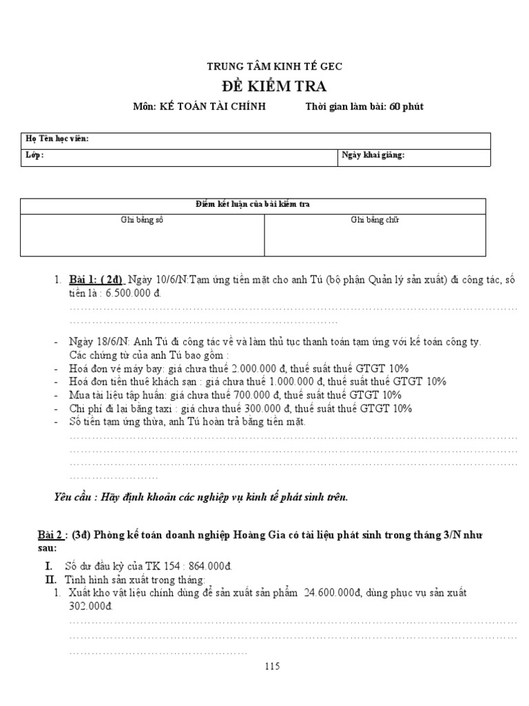 Đề thi KTTC | PDF