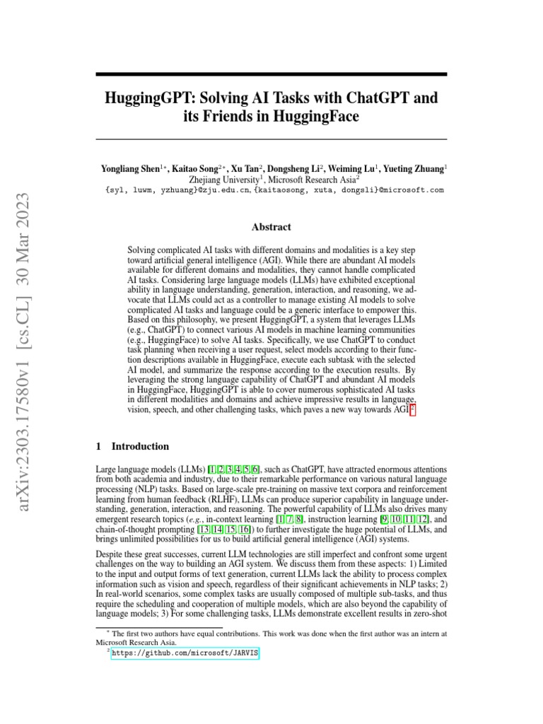 HuggingGPT: Solving AI Tasks With ChatGPT and Its Friends in HuggingFace | PDF | Artificial ...