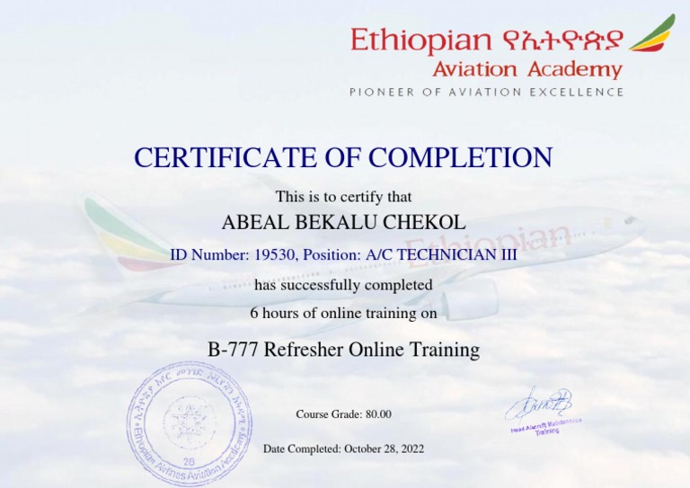 ABEALB B777R - Certificate For B777 Refresher Training | PDF ...