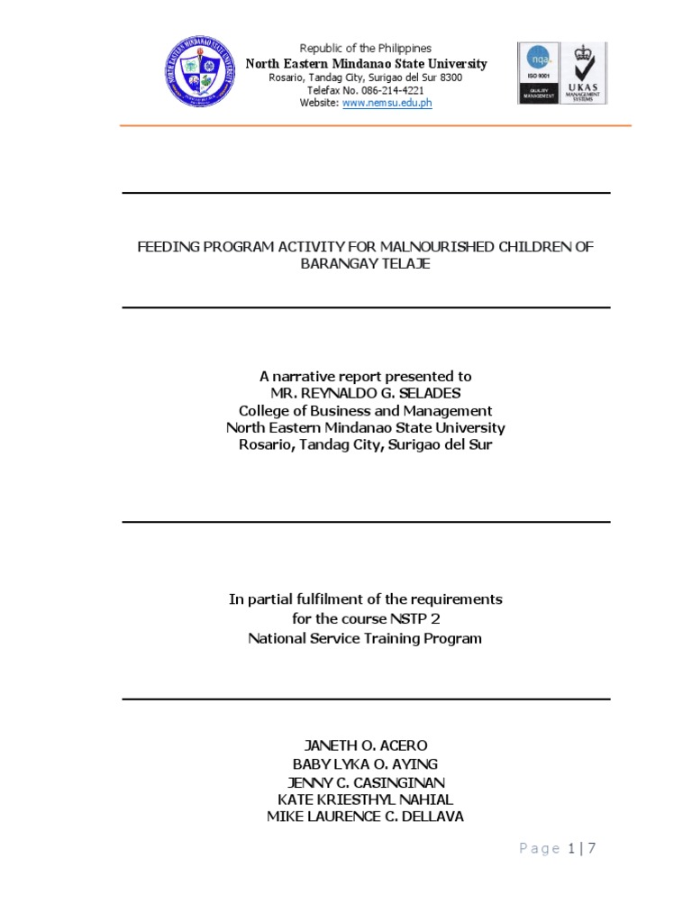 Feeding Program Activity For Malnourished Children of Barangay Telaje | PDF | Malnutrition