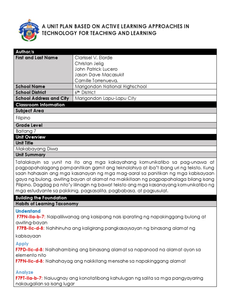 TEMP Active Learning Based Unit Plan 2 | PDF