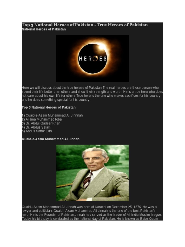 National Heroes of Pakistan | PDF | Muhammad Ali Jinnah | Pakistan