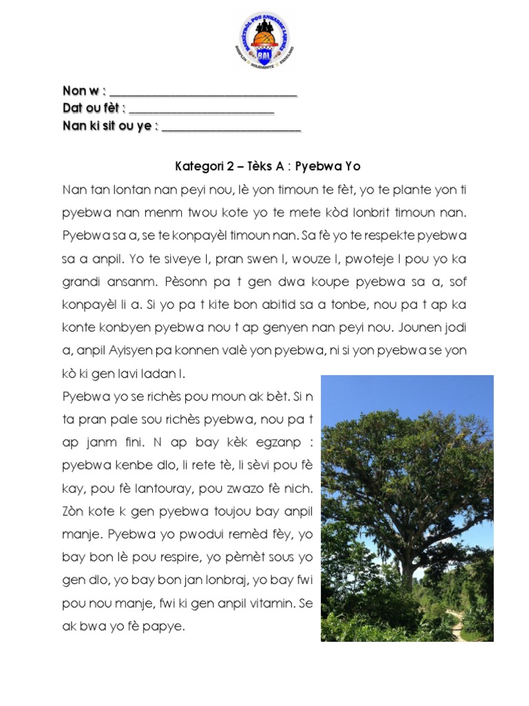Tèks - Kategori 2 - Pyebwa Yo & Eleksyon Nan Animalvil | PDF