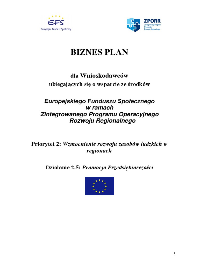 Biznesplan Wzor EFS | PDF