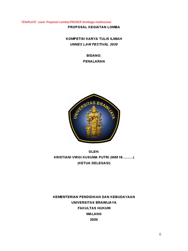 TEMPLATE PROPOSAL KEGIATAN LOMBA Atau PROKER LEMBAGA MAHASISWA | PDF