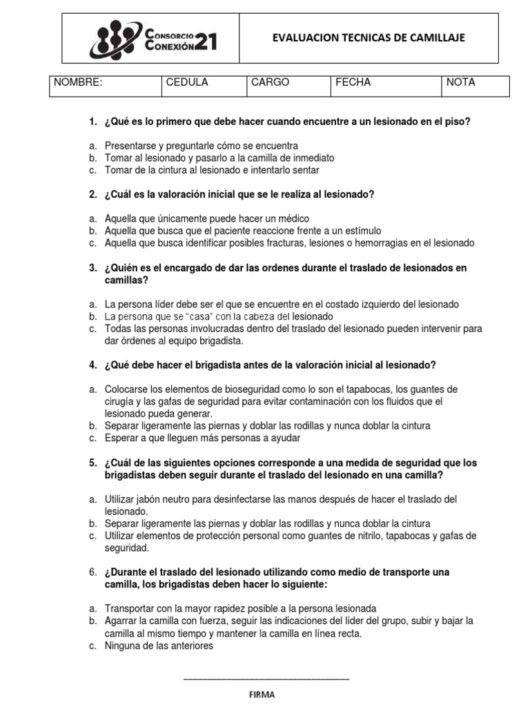 EVALUACION Tecnicas de Camillaje | PDF