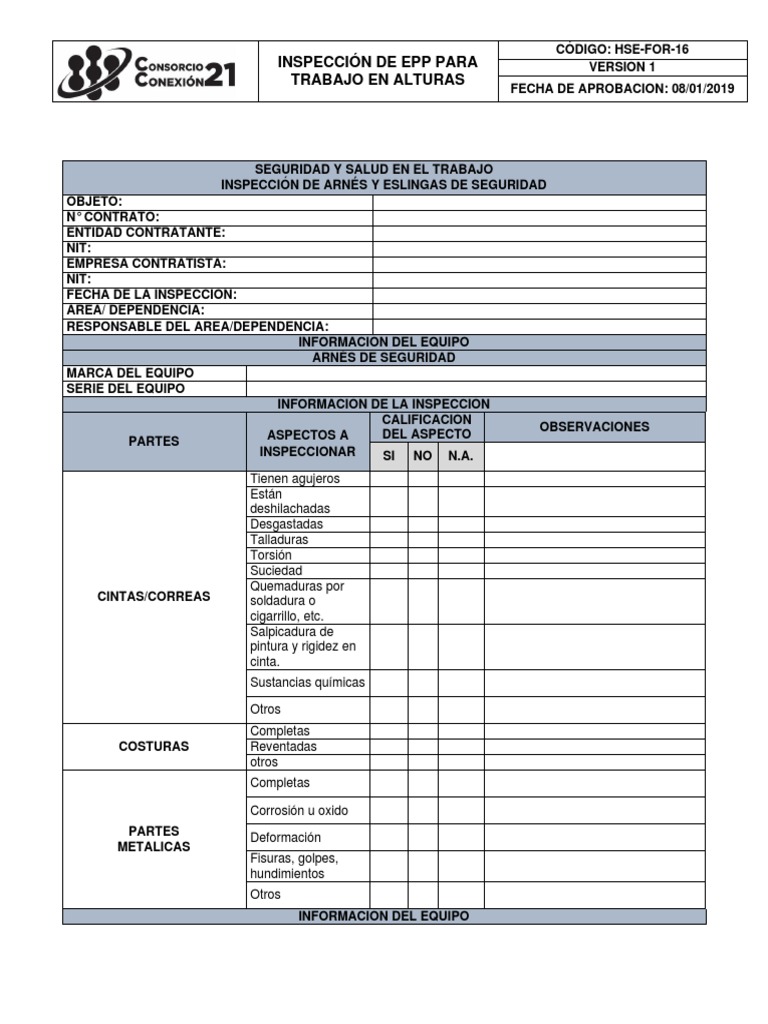 HSE-FOR-16 Inpección de EPP para Trabajo en Alturas | PDF | Física ...