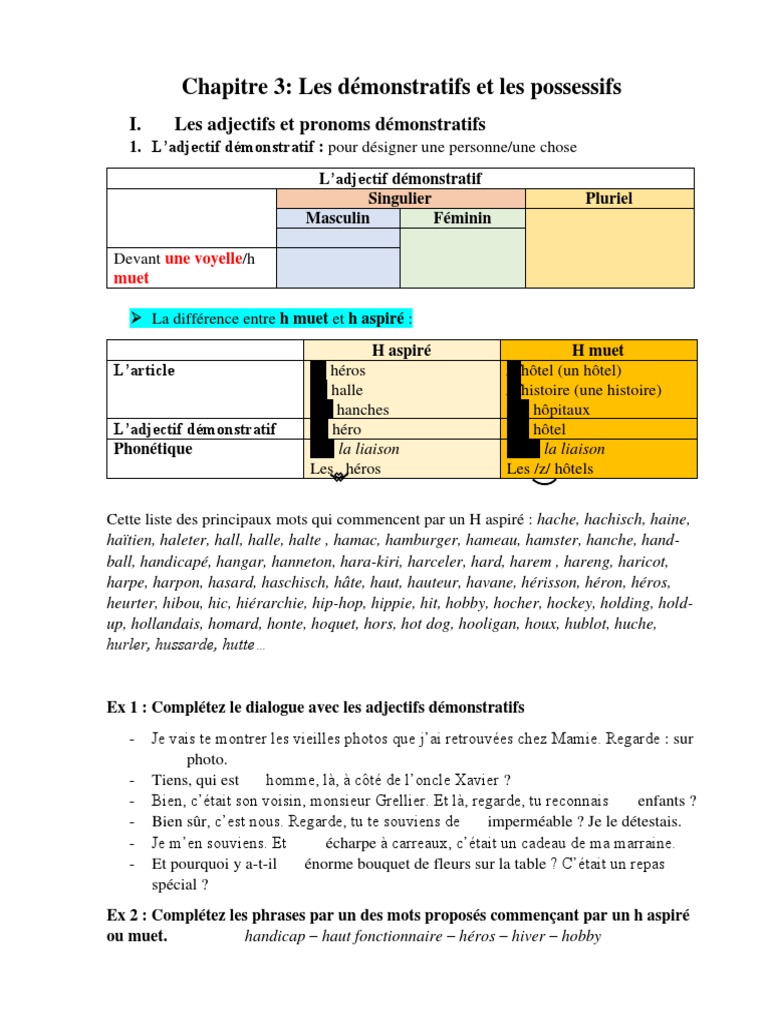 Adjectifs et Pronoms Démonstratifs et Possessifs | PDF | Genre ...