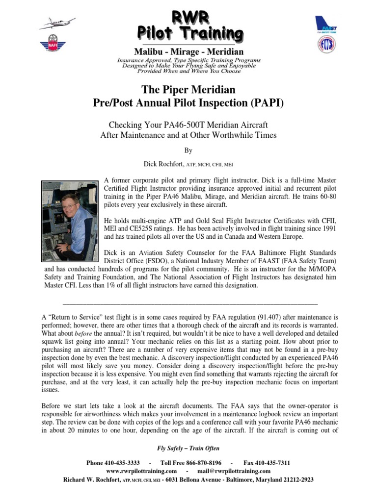 PAPI Checklist for PA46 Aircraft Inspection | PDF | Flight Instructor ...