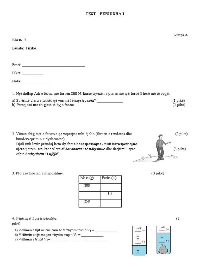 Fizika 7 - Test 1 GR. A | PDF