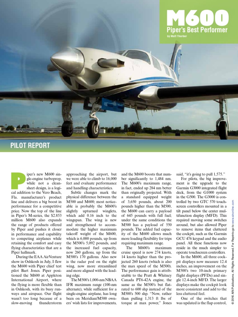 Piper M600 Performance and Specs | PDF | Aerospace | Aircraft