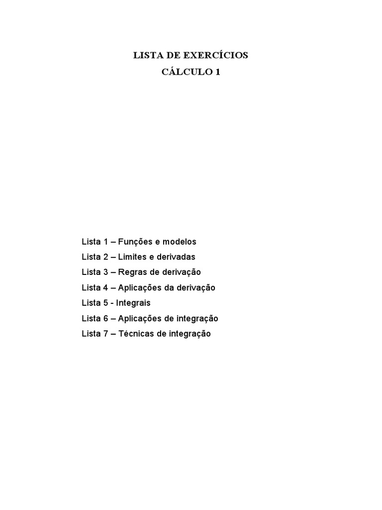 Exercícios de Cálculo 1: Funções e Integrais | PDF