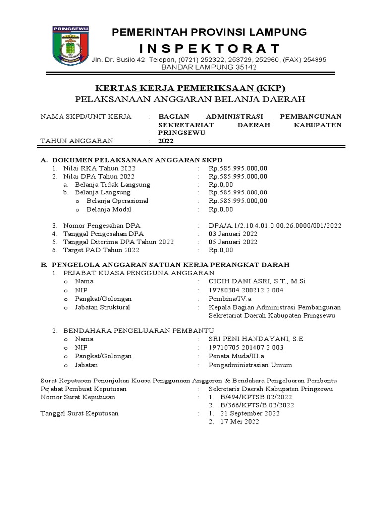 Kertas Kerja Pemeriksaan (KKP) | PDF